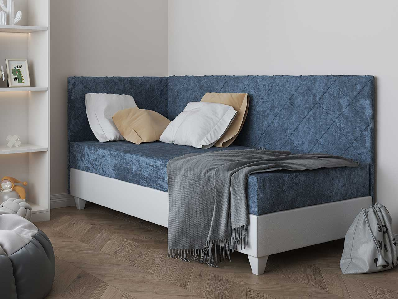 Łóżko tapicerowane narożne 90x200 AGOS - Łóżka tapicerowane - sklep meblowy Meble BIK